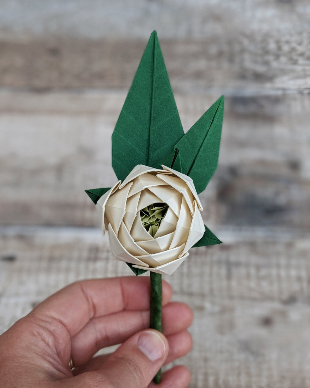 Origami peony wedding buttonhole, ivory paper flower boutonniere ...
