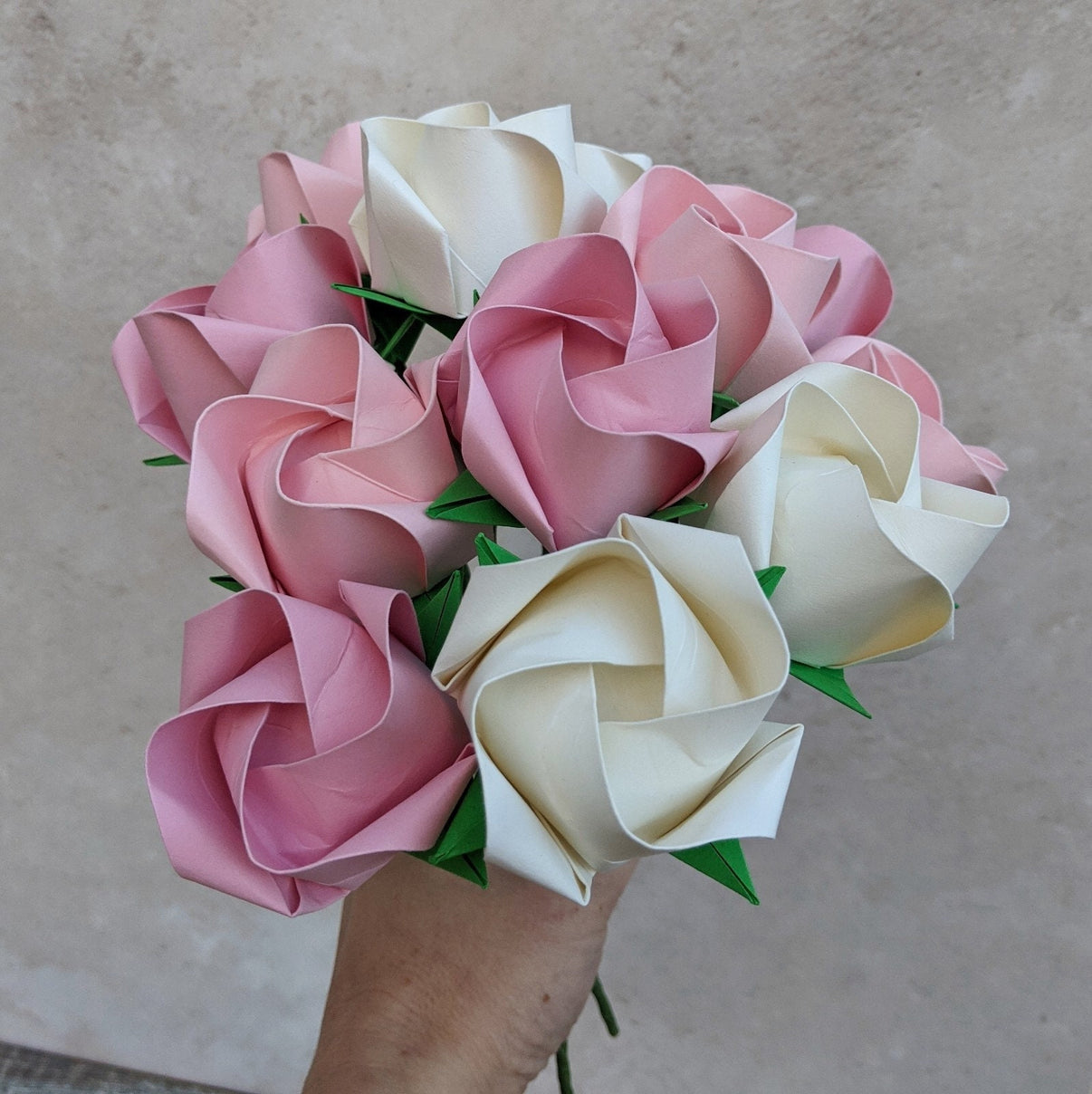 A dozen pastel paper roses, origami flowers bouquet – Origami Blooms